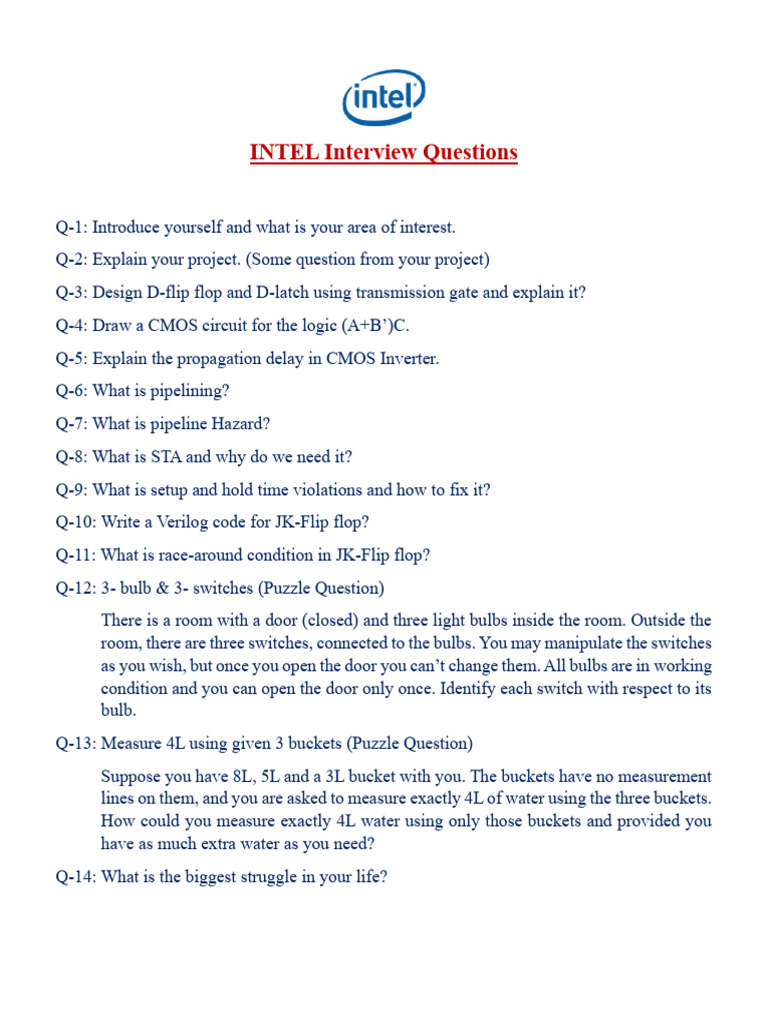 Intel Interview Questions | PDF | Teaching Methods & Materials | Technology & Engineering