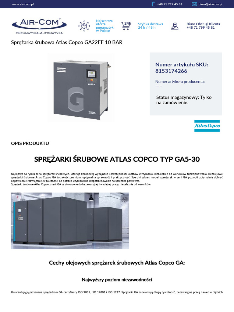 Sprezarki Srubowe Typ Ga5 30 5 30 KW Atlas Copco Sprezarka Srubowa ...