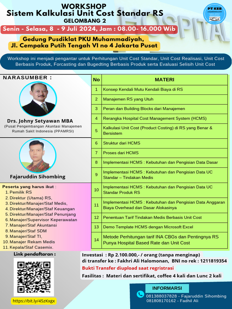 Workshop Sistem Kalkulasi Unit Cost Standar RS, Gelombang 2 (Jakarta) | PDF | Karier ...