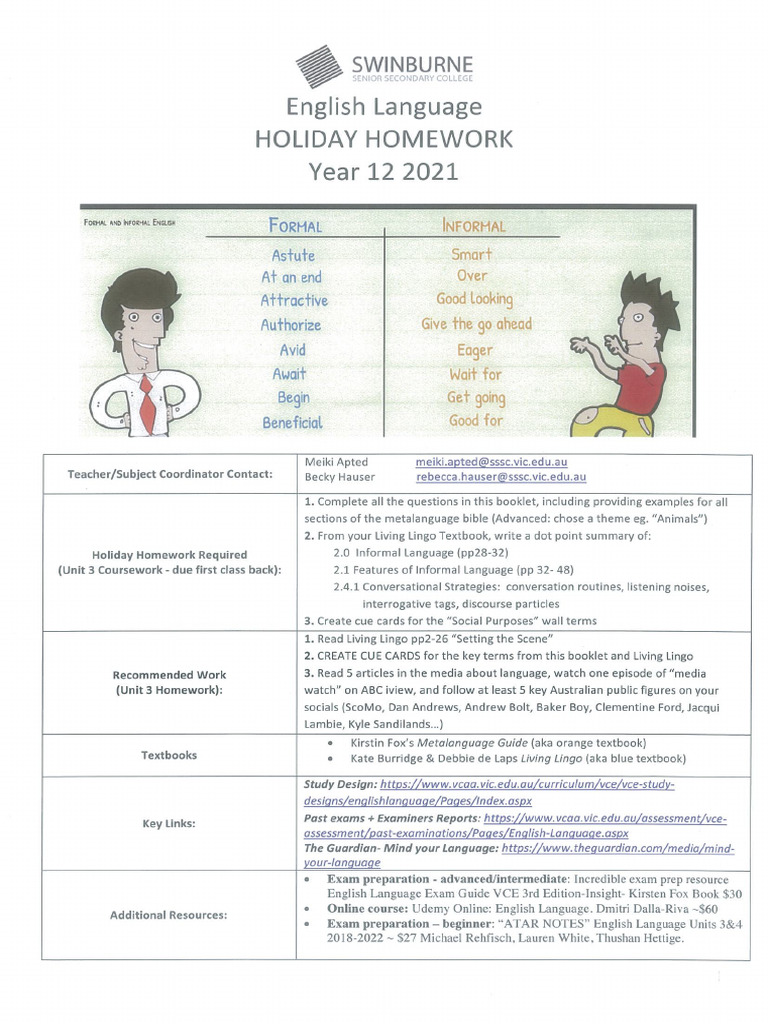2021-English-Language-Holiday-Homework | PDF