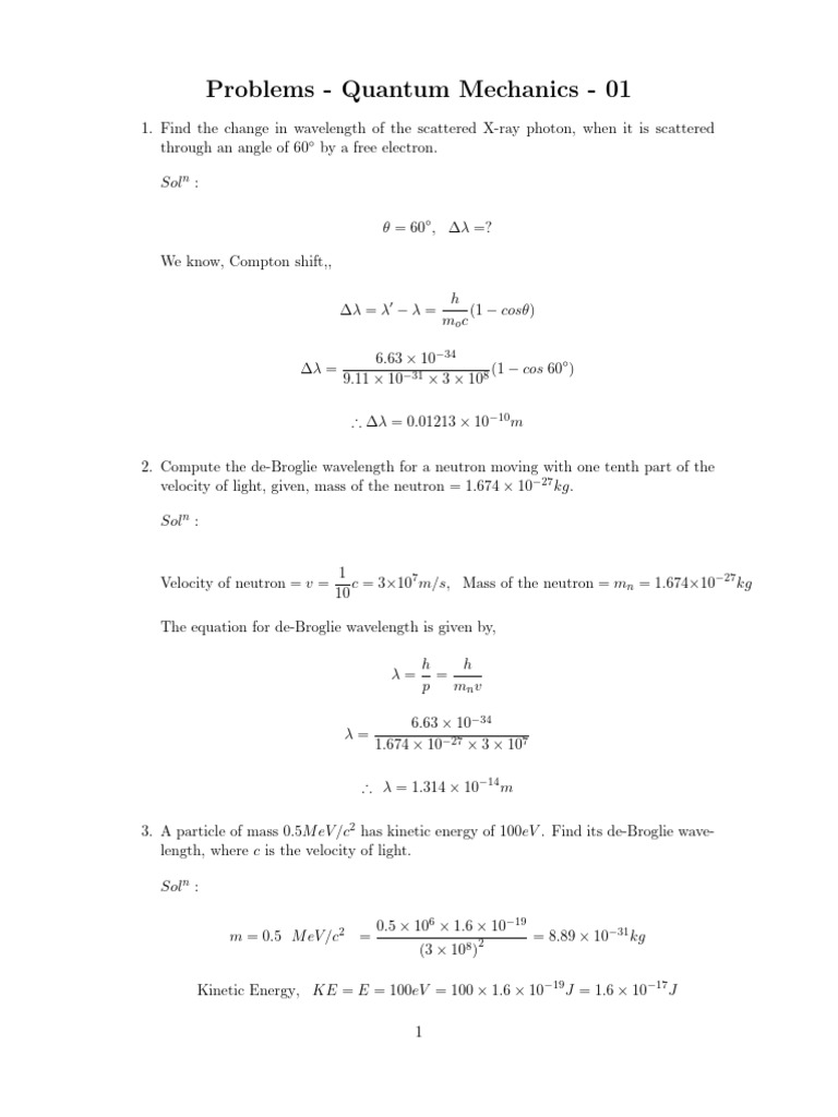 Module 2 Problems Quantum Mechanics 01 | PDF | Electron | Electronvolt