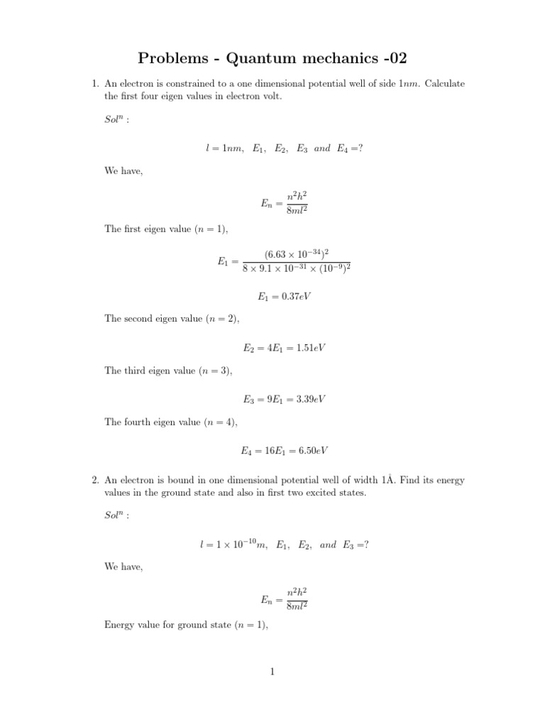Module 2 Problems-Quantum Mechanics-02 | PDF | Electronvolt | Electron
