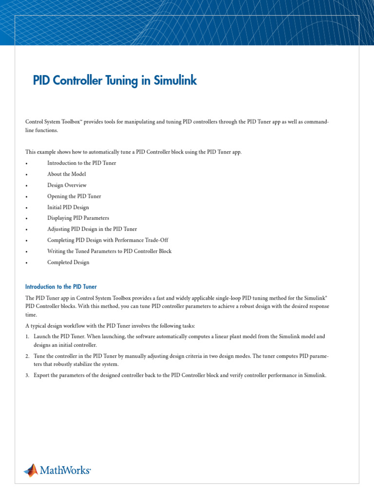 PID Controller Tuning in Simulink | PDF | Control Theory | Mechanics