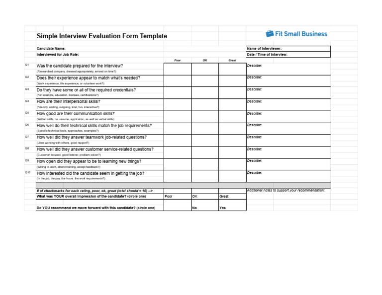 Simple Interview Evaluation Form Template Sheet1 | PDF | Cognition ...
