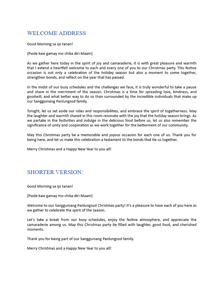 Welcome Address | PDF