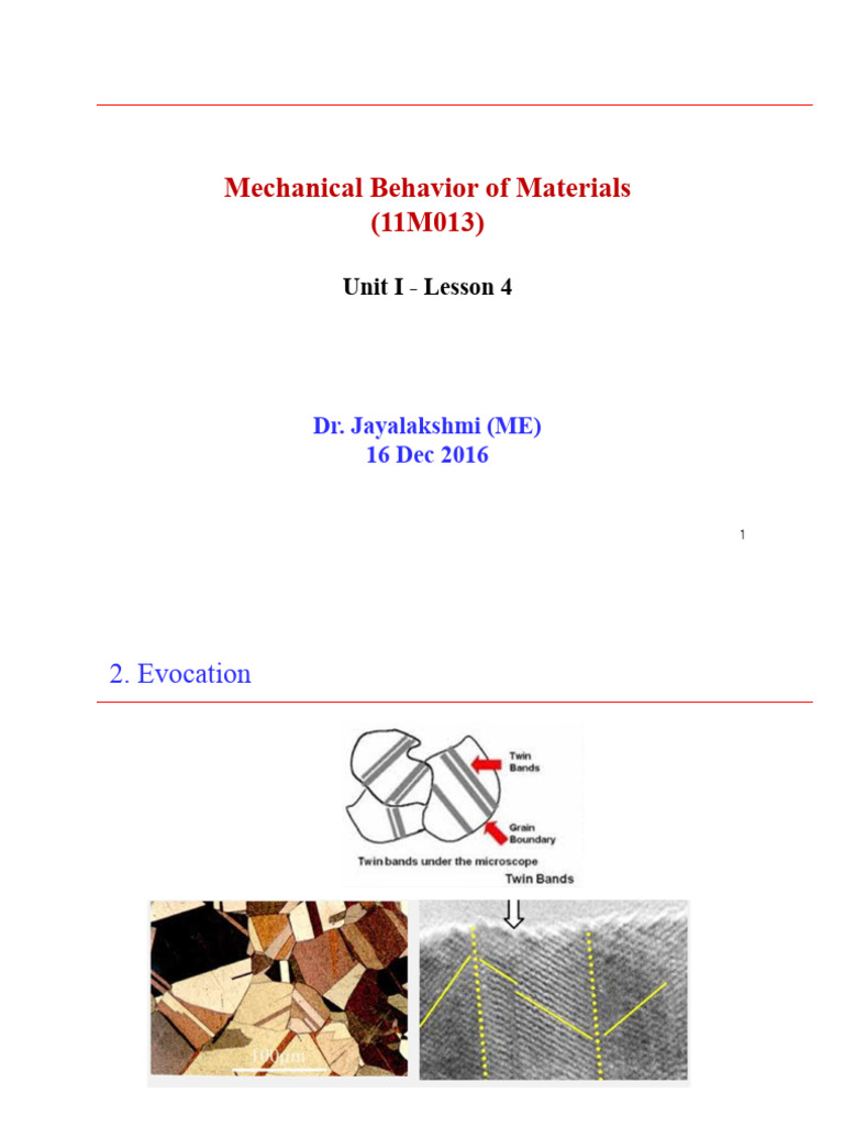MBM (11M013) Unit I, Lesson 4 (New) | PDF | Dislocation | Plasticity (Physics)