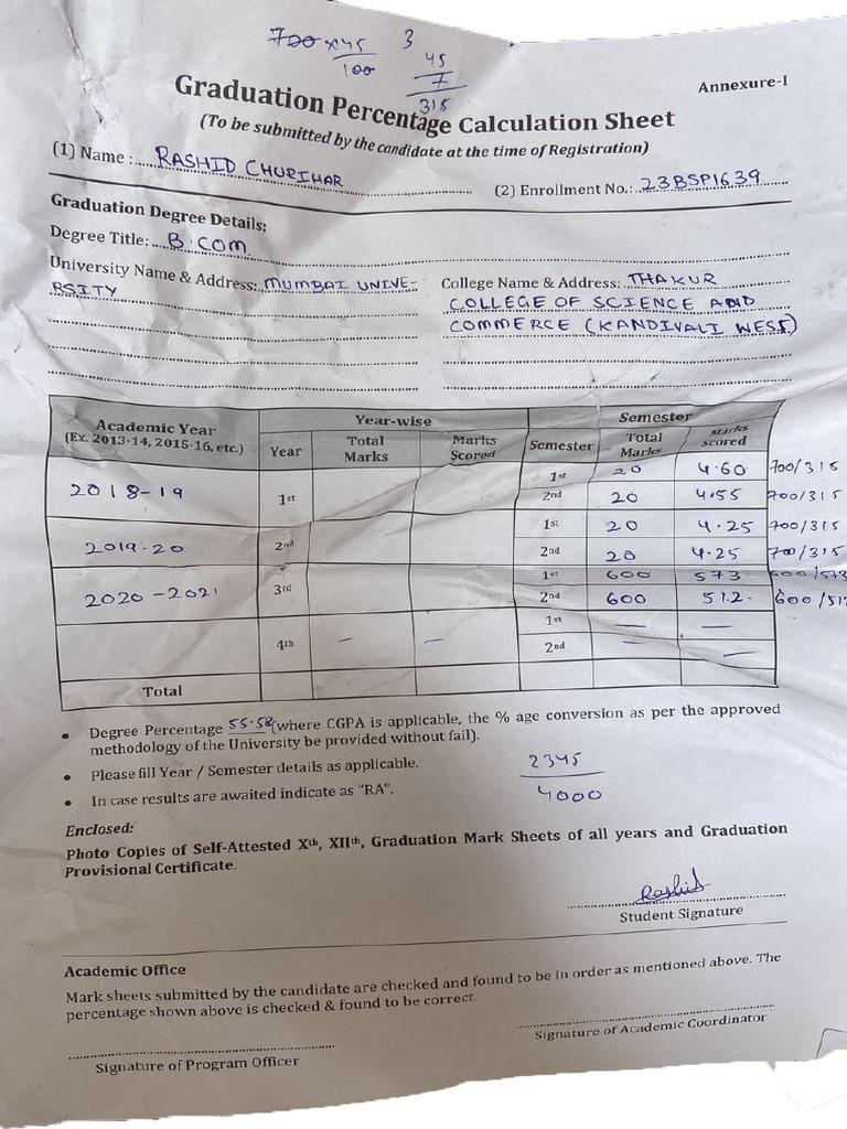Rashid Churihar Graduation Sheet | PDF