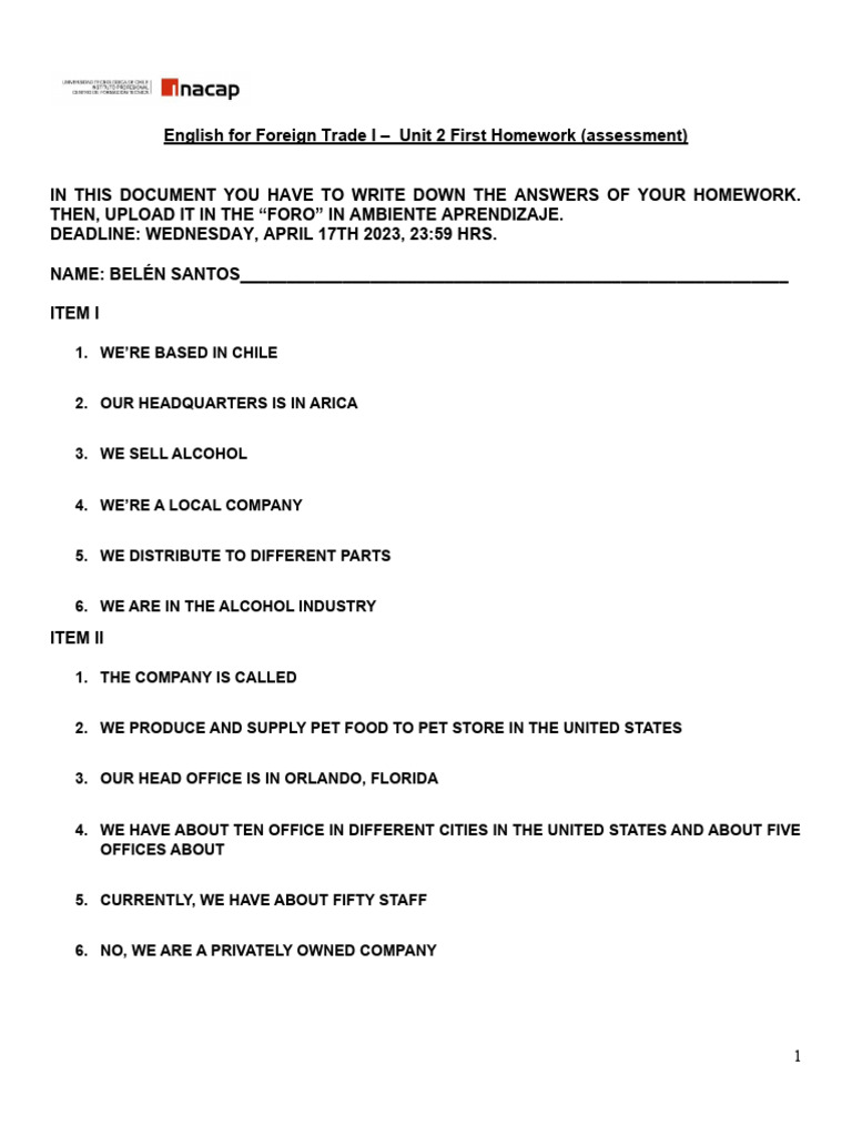 Unit 2 Homework Instructions | PDF