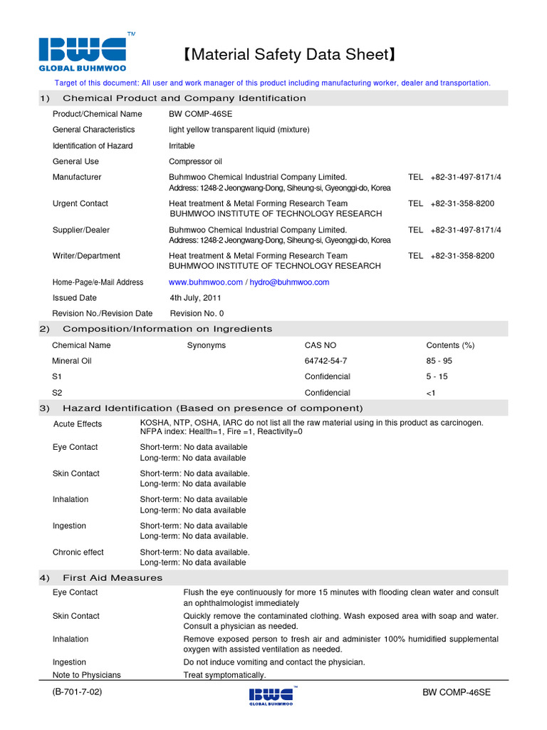 2. MSDS_Oil Comp-46se (EN) | Download Free PDF | Chemical Substances ...