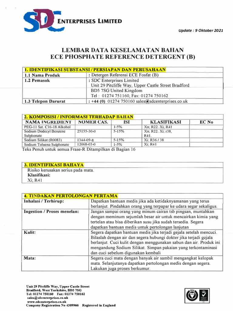 MSDS - Ece Phosphate Reference Detergent (B) 2021 | PDF