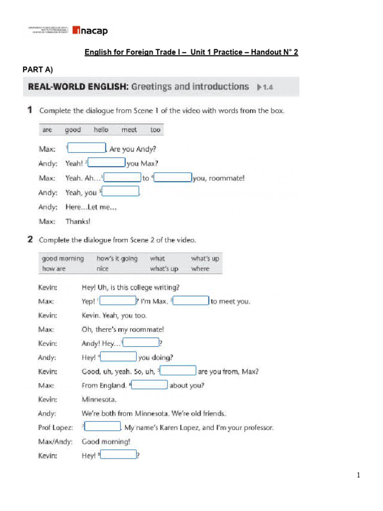 English for Foreign Trade I: Unit 1 Practice | PDF