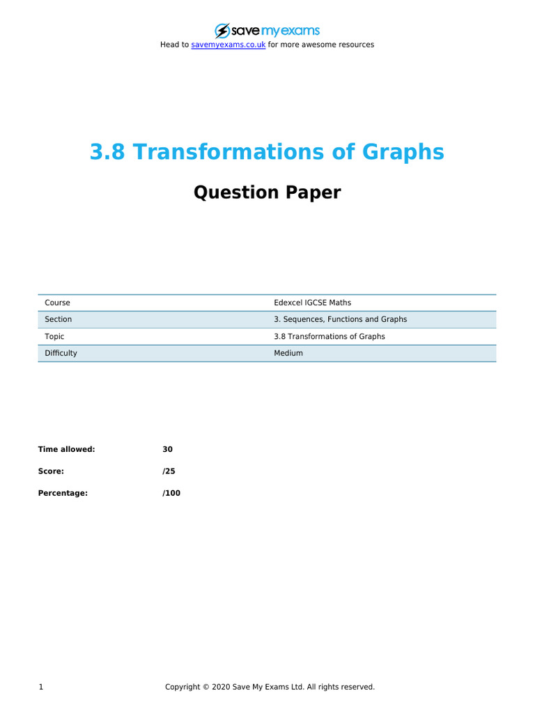 3.8 Transformations of Graphs Homework | PDF