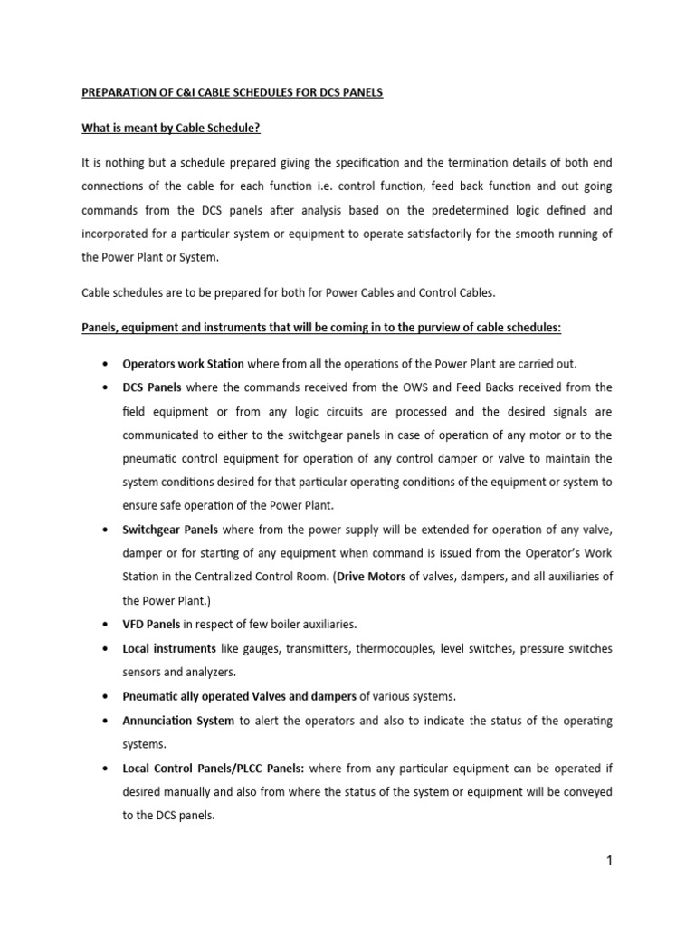 Preparation of C & I Cable Schedules for DCS Panels | Download Free PDF ...