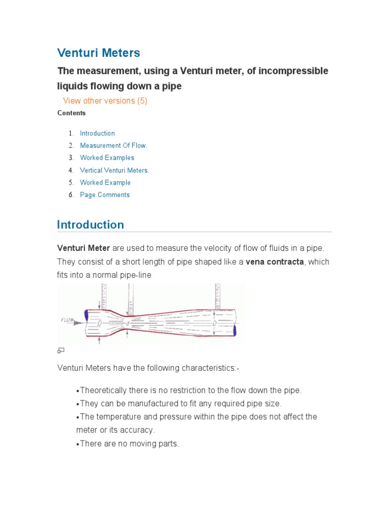 Venturi Meters | PDF | Pressure | Fluid Dynamics
