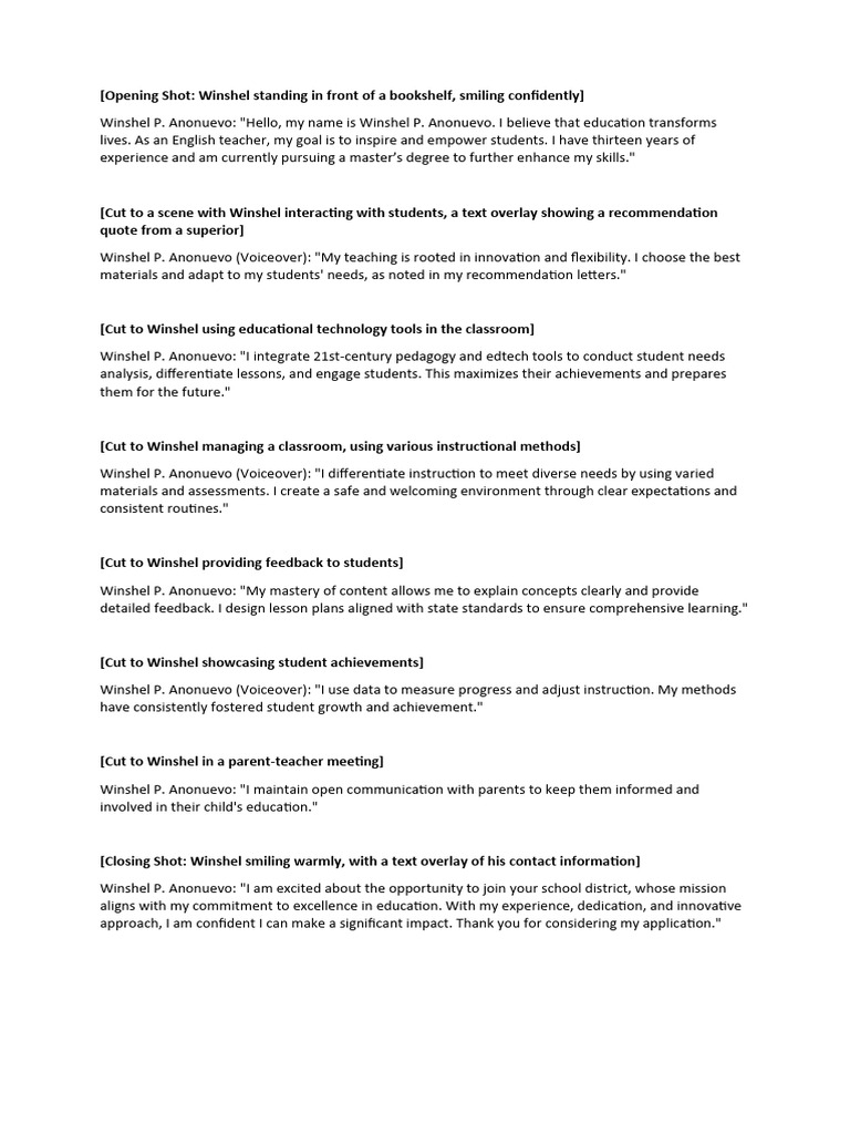 Final Video Resume Script | PDF | Social Science | Wellness