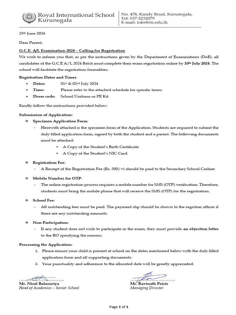 AL Registration Notice - Schedule - Application | PDF