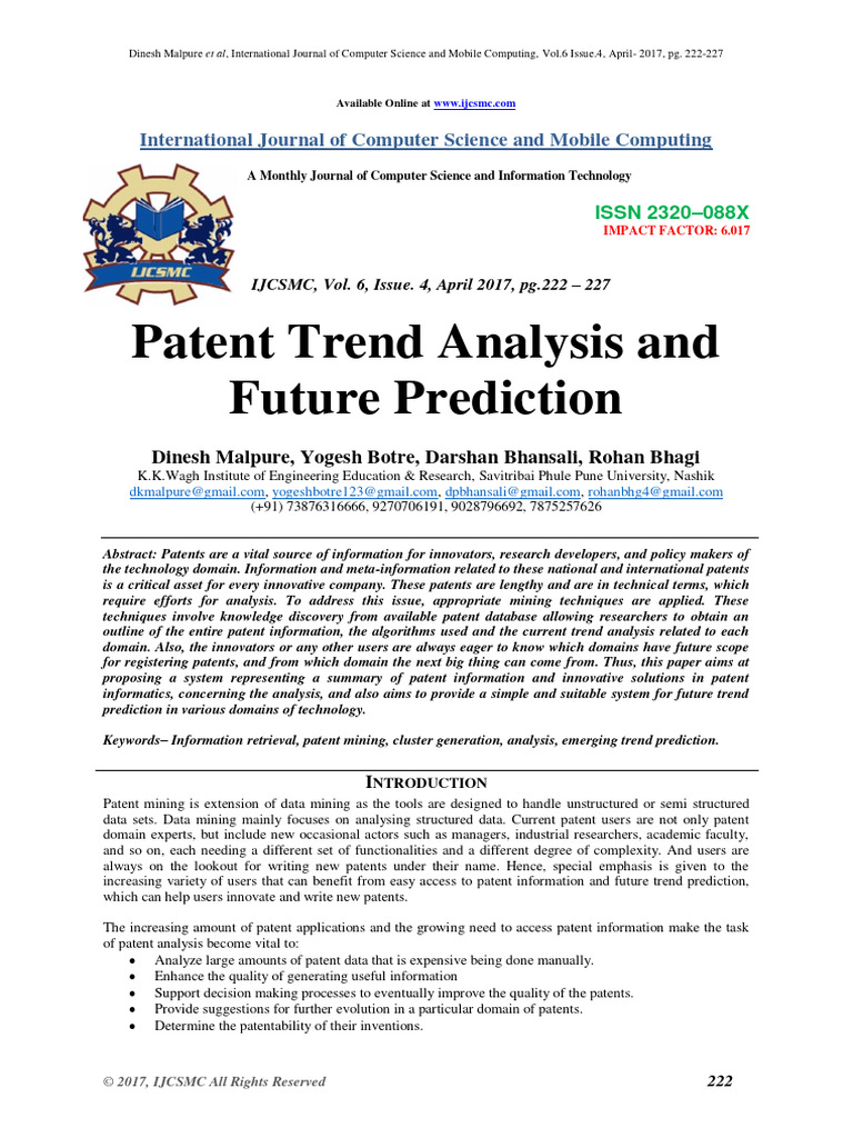 Patent Trend Analysis and Future Prediction | PDF | Cluster Analysis ...