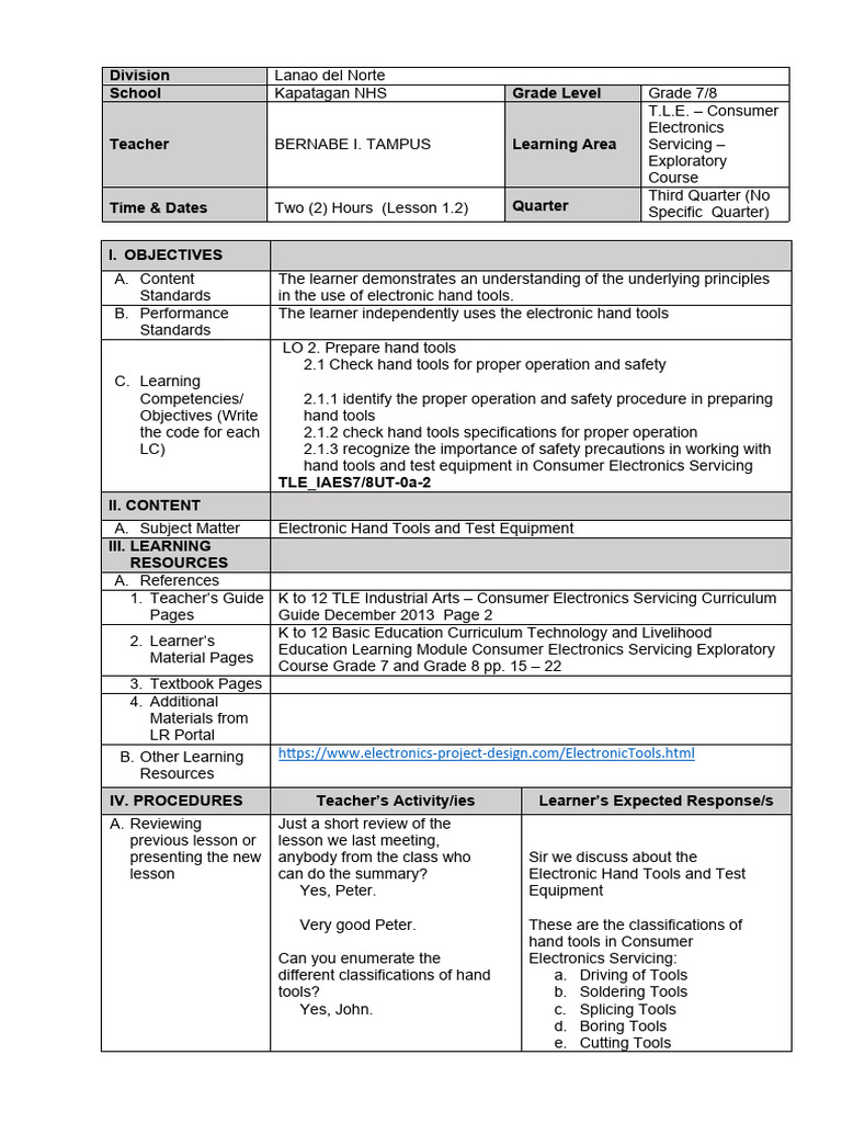 DLP - Lesson-1.2-CES-Electronics-Exploratory | PDF | Printed Circuit ...