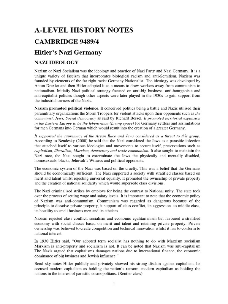 Hitler A-Level Notes | PDF | Schutzstaffel | Weimar Republic