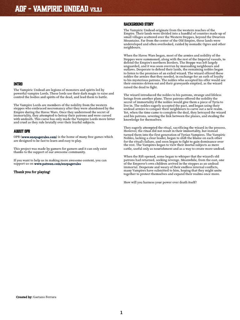 AOF - Vampiric Undead 3.3.1 | PDF | Zombies | Vampires