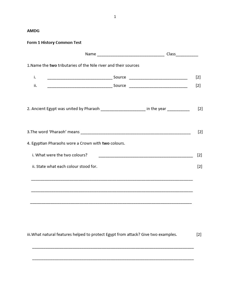 Form 1 History Common Test | Download Free PDF | Ancient Egypt | Pharaoh