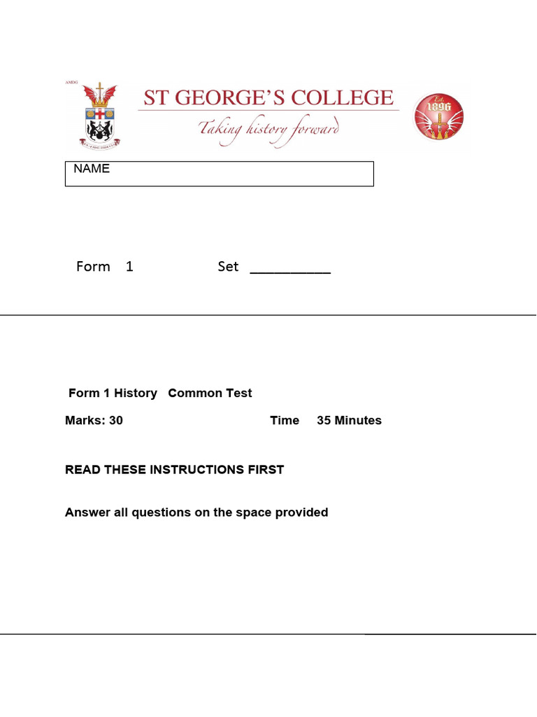 Form 1 History Common Test Term 2 | PDF | Computers