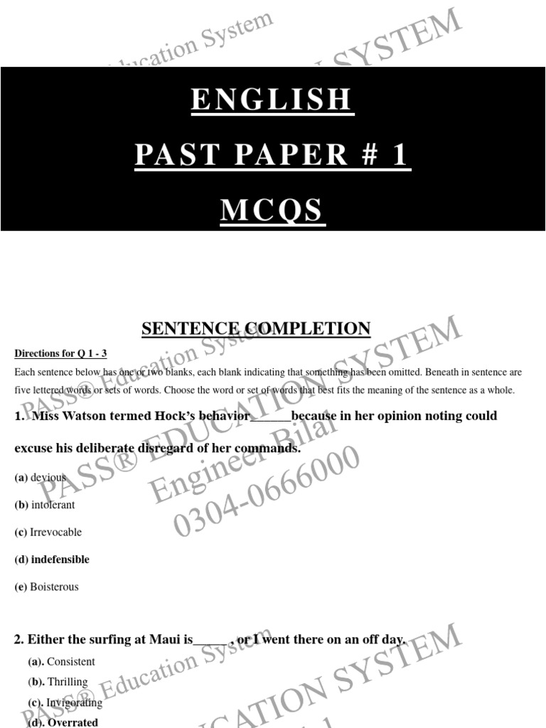 English Exam Past Papers MCQs | PDF | Cost Of Living | Lighthouse