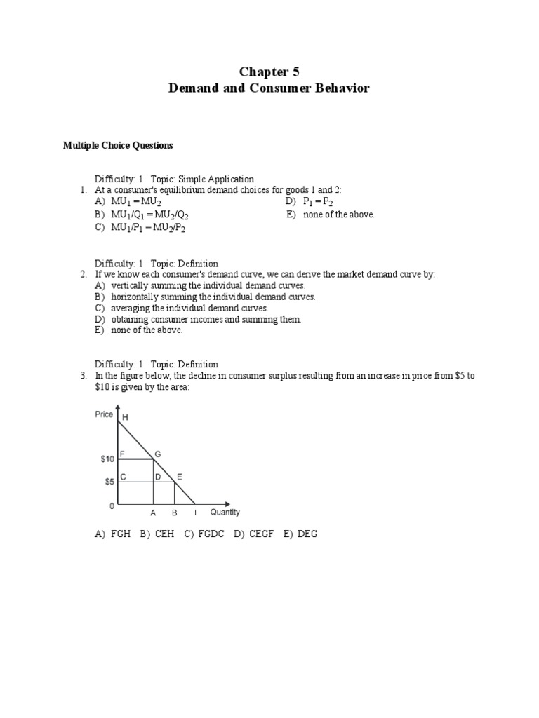 Questions Chapter 5 | PDF | Demand | Utility