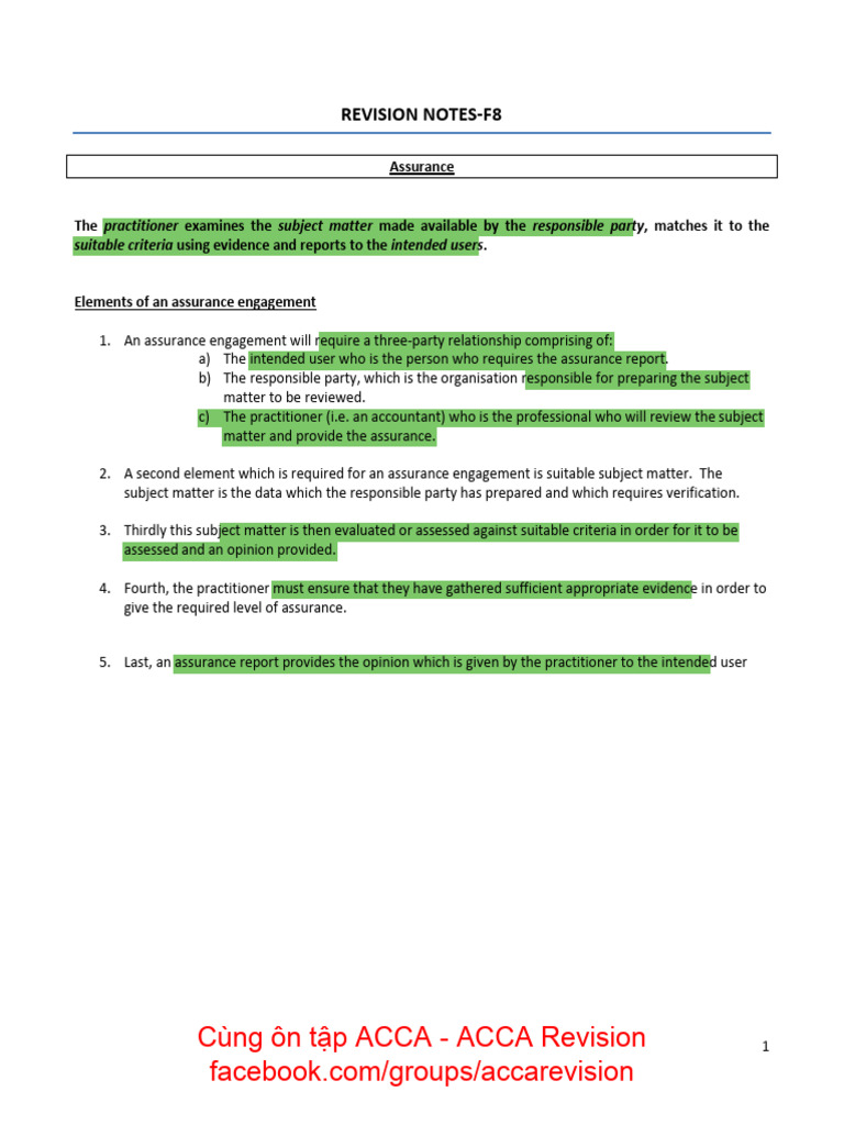 ACCA F8 Audit Summary+ Revision Notes | PDF | Audit | Financial Audit