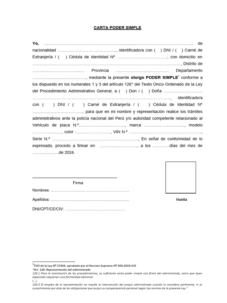 Formato de Carta Poder Simple | PDF