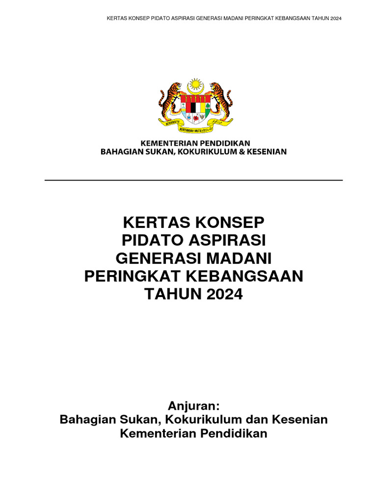 Kertas Konsep Pidato Aspirasi Generasi Madani Tahun 2024 | PDF