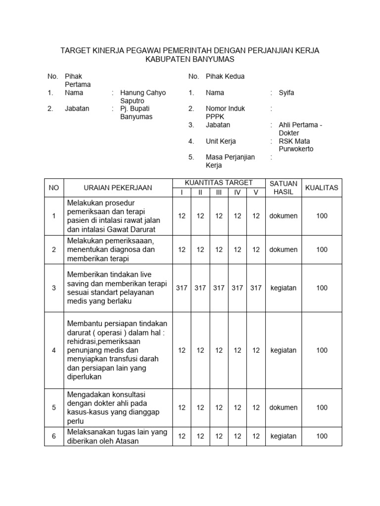 Target Kinerja Pegawai Pemerintah Banyumas | PDF