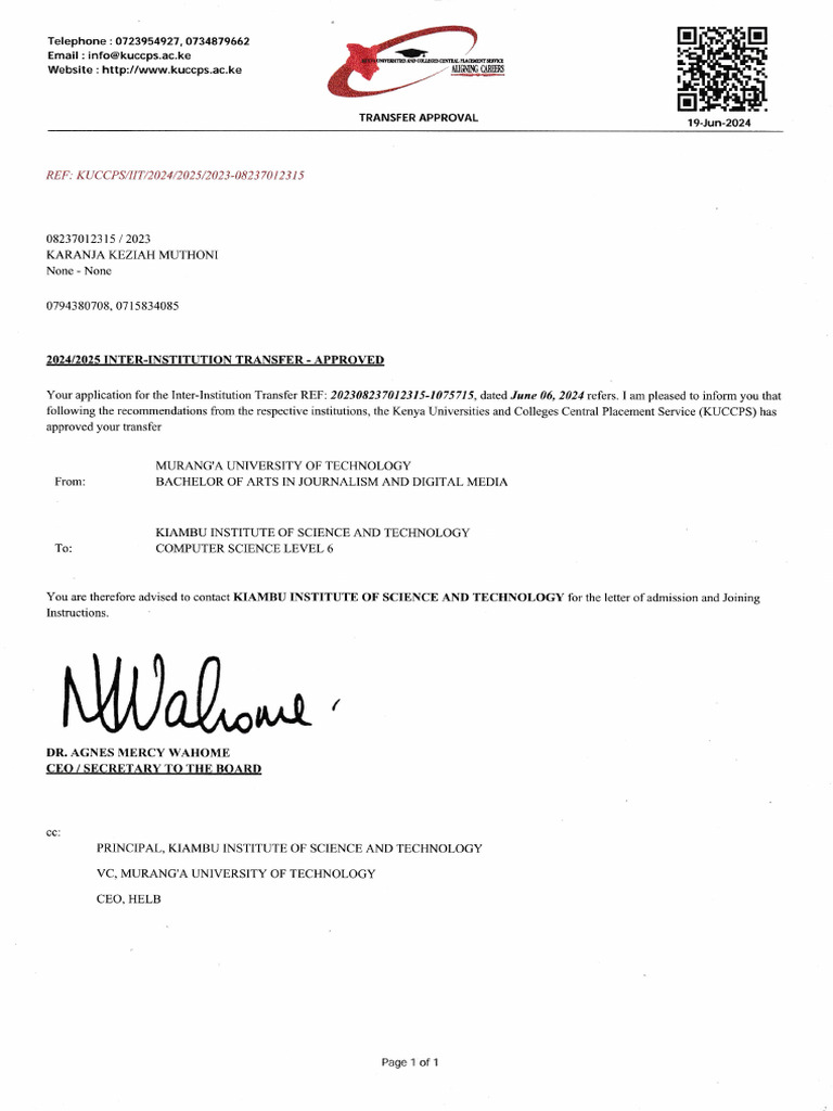 Approved Inter-Institution Transfer Notice | PDF