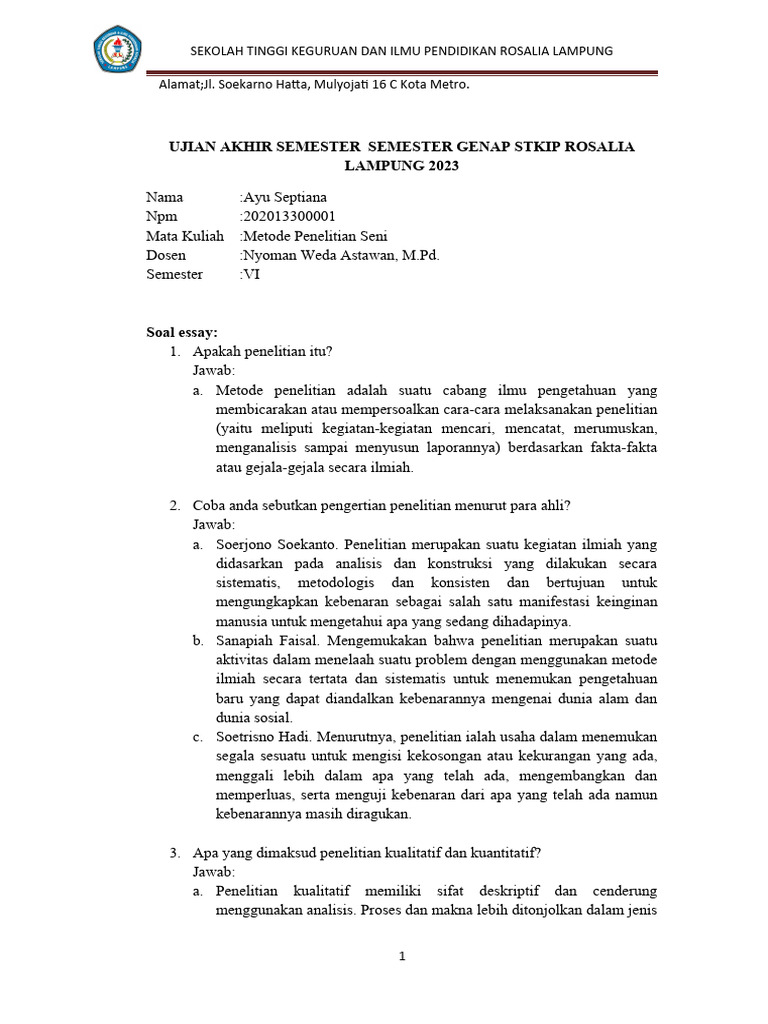 Soal Uas Metode Penelitian | PDF