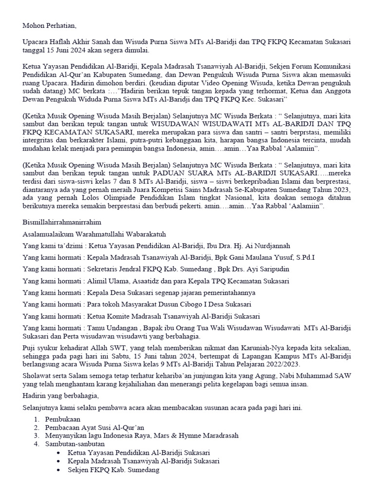 Teks MC Acara Wisuda | PDF | Agama & Spiritualitas