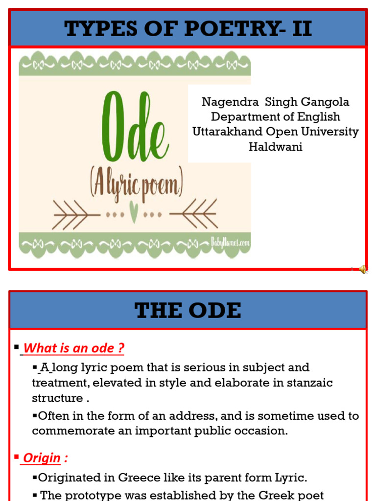 Types of Poetry-Ii: Nagendra Singh Gangola Department of English ...