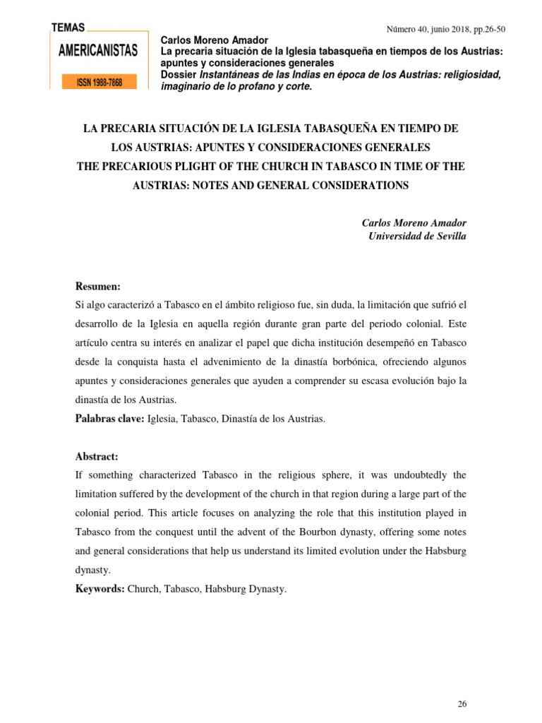 La Precaria Situación de La Iglesia Tabasqueña en Tiempo de Los ...