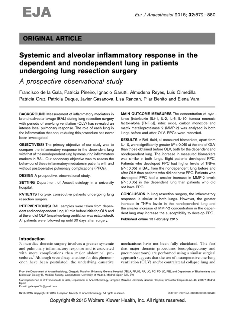 Systemic and Alveolar Inflammatory Response in The Dependent and ...