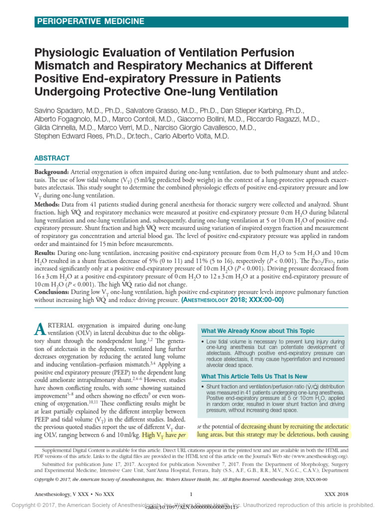 Physiologic Evaluation of Ventilation Perfusion Mismatch and ...