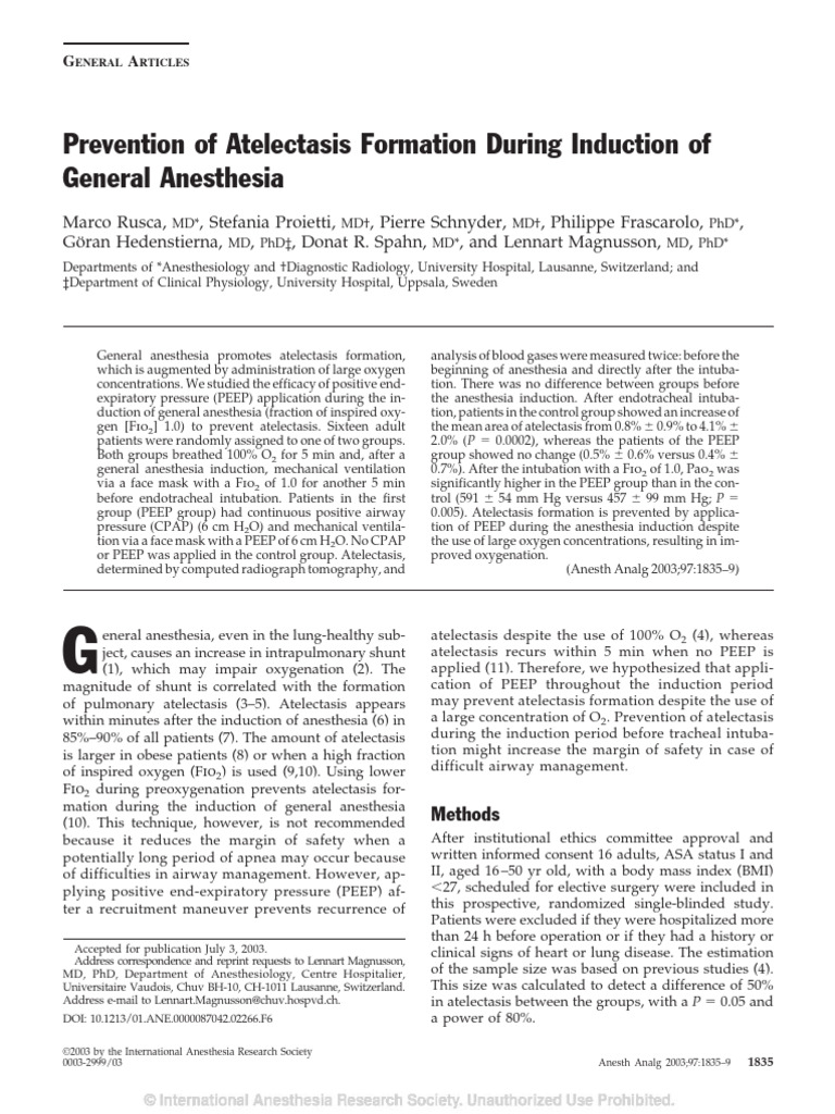 Prevention of Atelectasis Formation During Induction of General ...