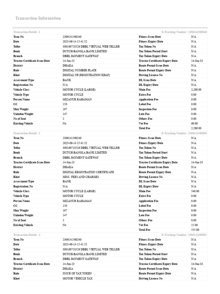 Transaction Information | PDF | Fee | Driver's License