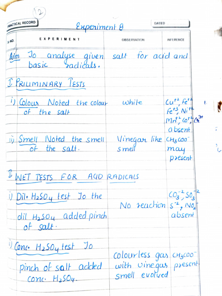 Lead Acetate Salt Analysis Practical | PDF | Chemical Compounds ...
