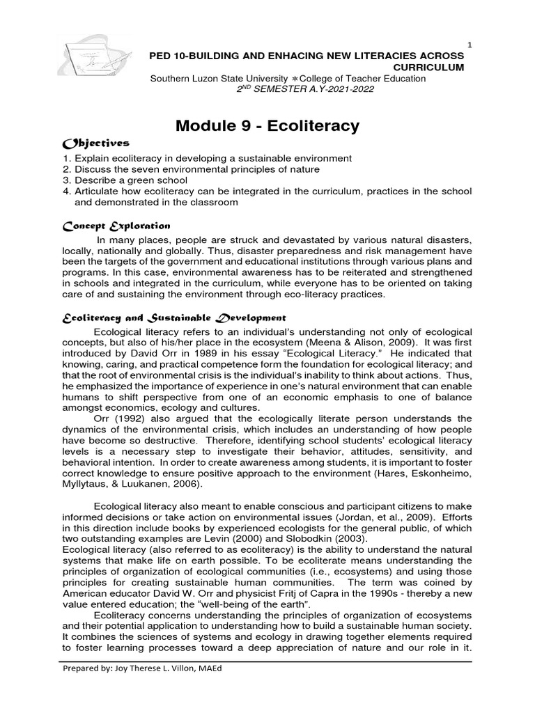 Module 09 Ecoliteracy | PDF | Sustainability
