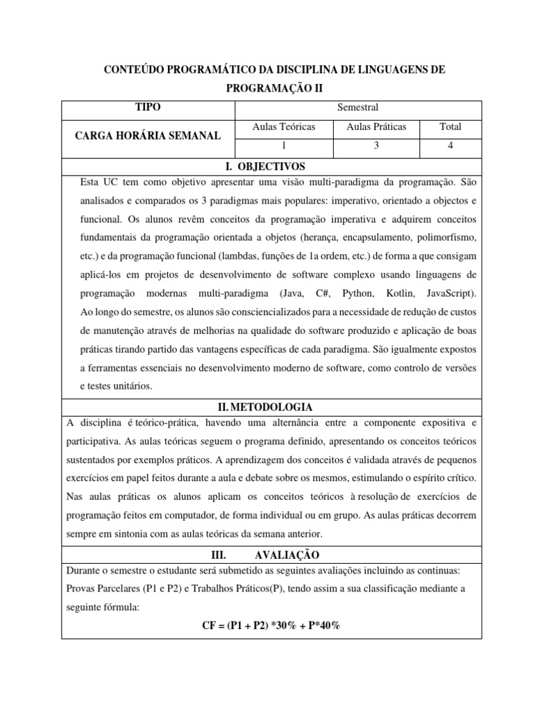 Linguagens de Programação II | PDF | Programação de computadores ...