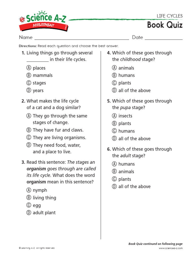 3-4 Life Cycles Book Quiz - High | PDF | Statistical Inference | Seed