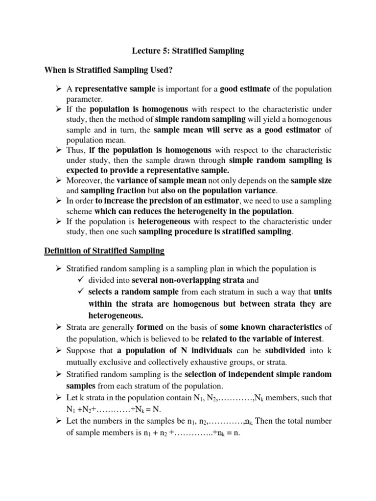 Lecture 5 Stratified Sampling | PDF | Sampling (Statistics ... Lecture 5 Stratified Sampling | PDF | Sampling (Statistics ...