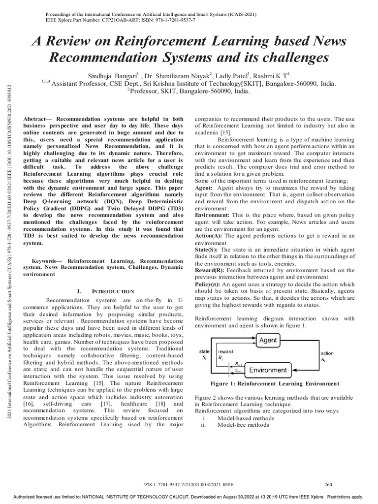 A Review On Reinforcement Learning Based News Recommendation Systems ...