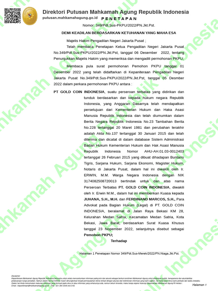 Putusan 349 PDT - Sus-Pkpu 2022 PN Niaga JKT - PST 20240628084307 | PDF