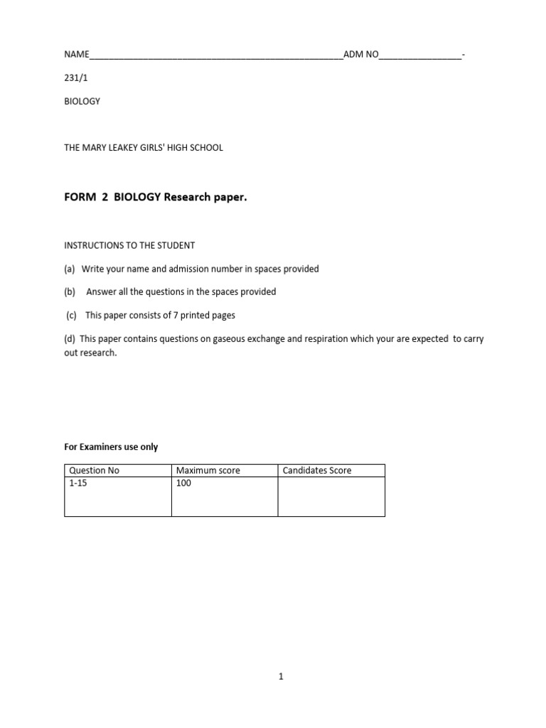 Biology Form 2 May 6th 12th | PDF | Breathing | Respiratory System