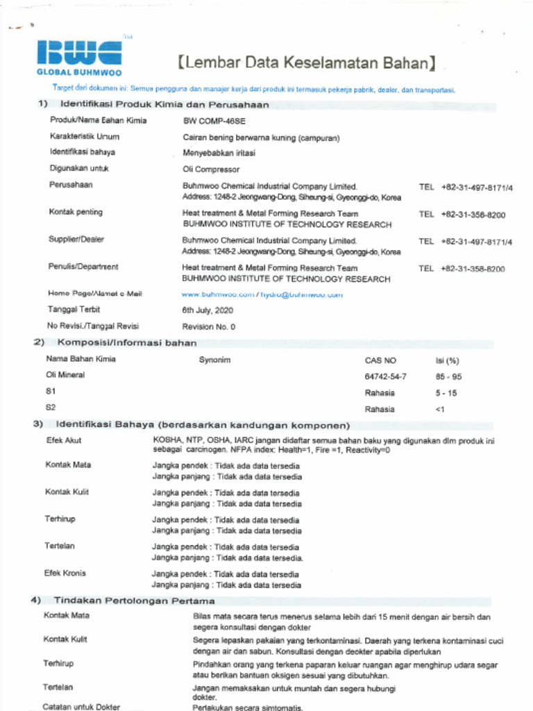 MSDS Cairan Compressor | PDF